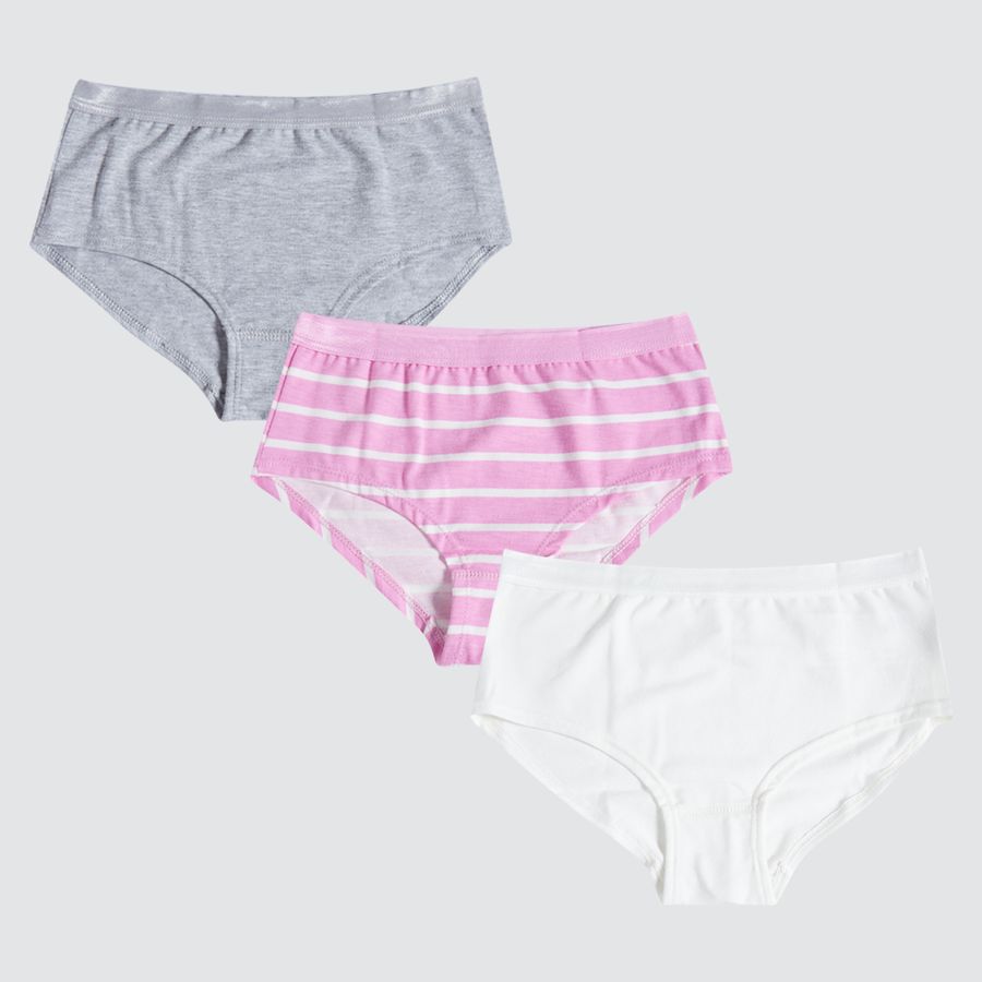 Pack x3 panties para niña unicolor y franjas - Ostu
